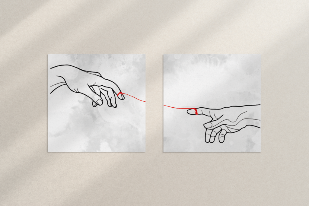 Cuadros de Acuarela pintados a mano de Manos con hilo rojo - Malibu ...